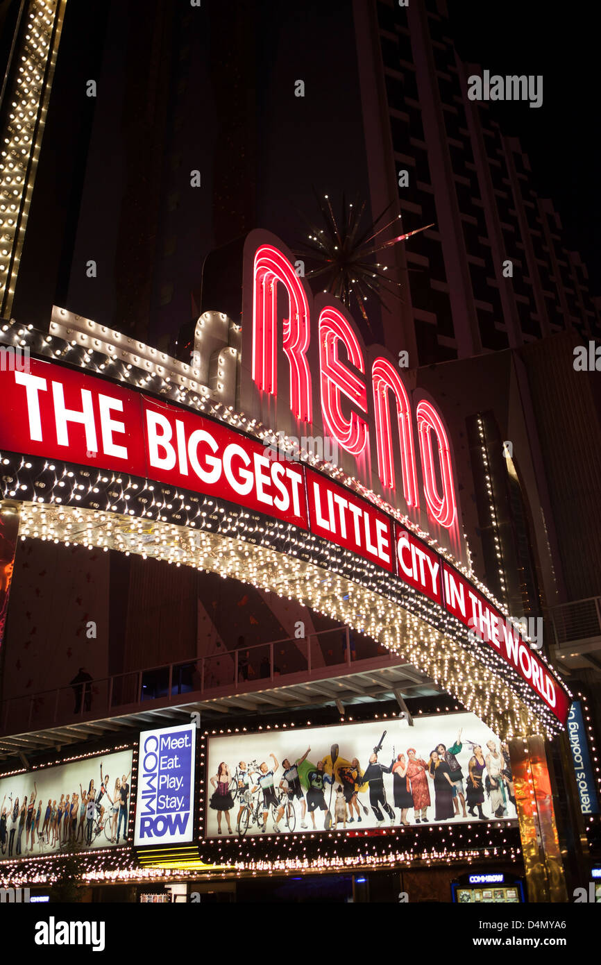 Commercial Sign Illuminated With Neon Lights, Reno, Nevada, USA Stock ...