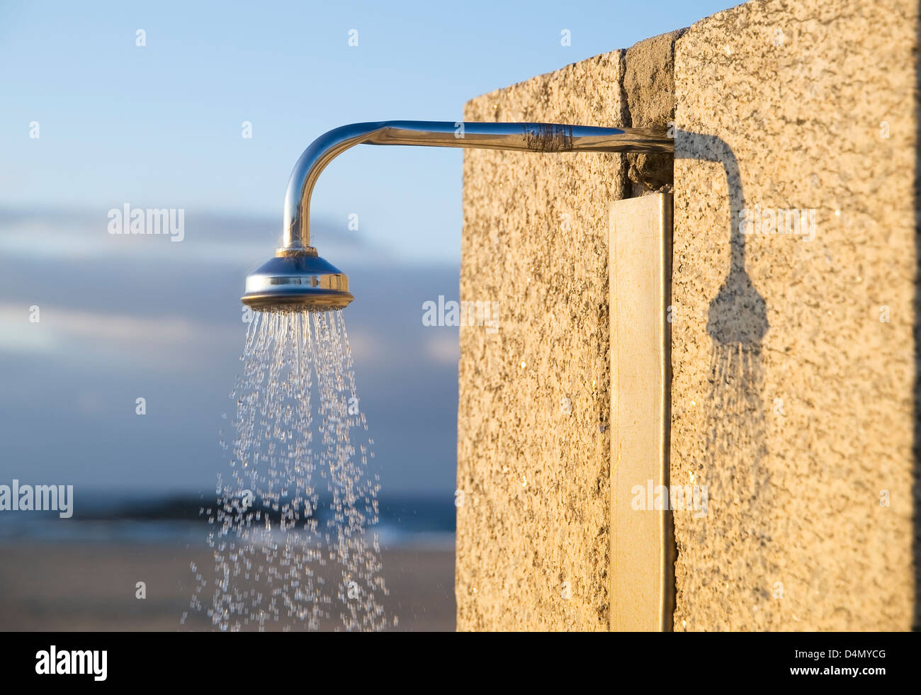 Detail of a water shower on the beach in horizontal composition Stock ...