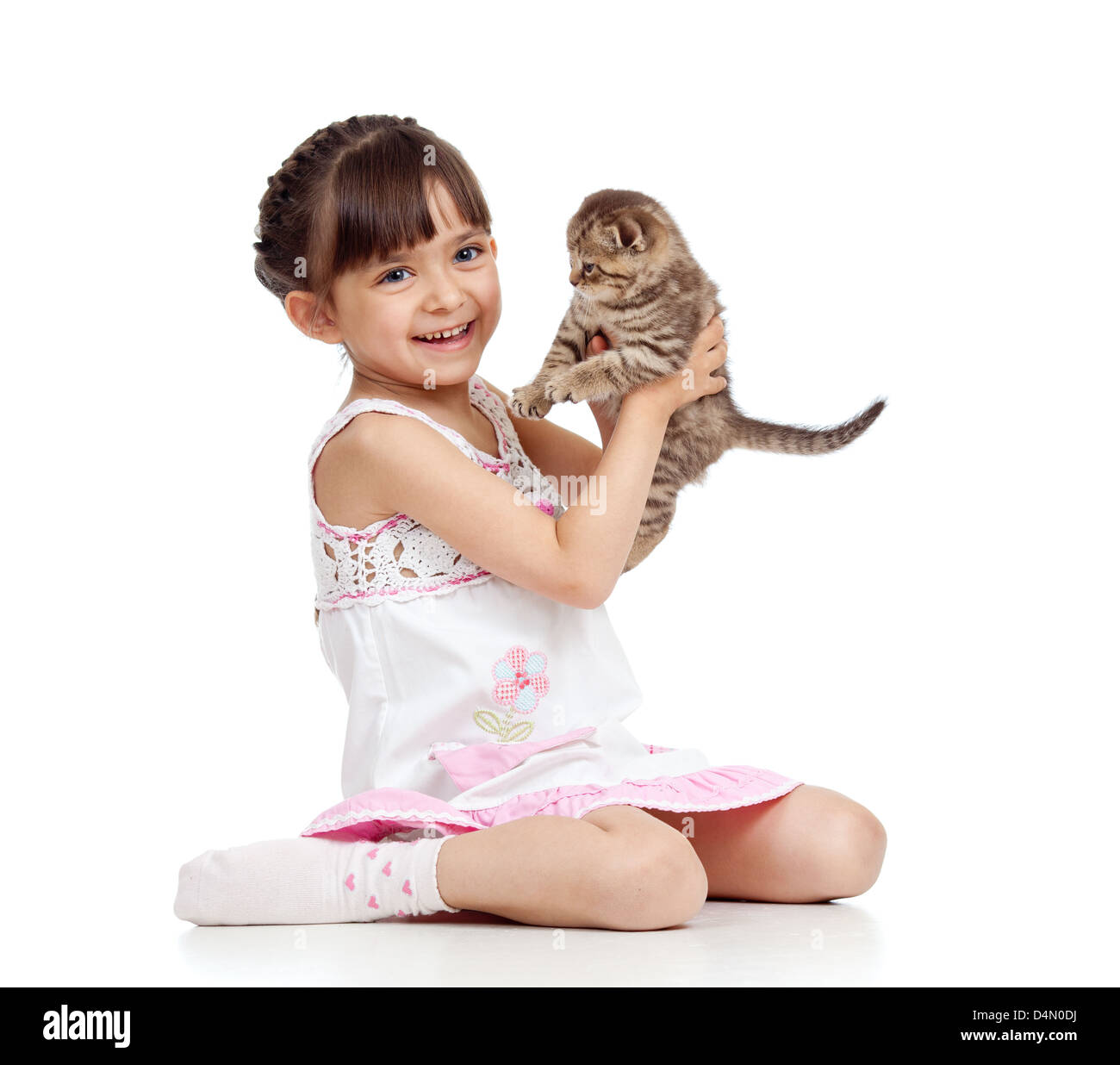 happy child girl holding kitten Stock Photo - Alamy