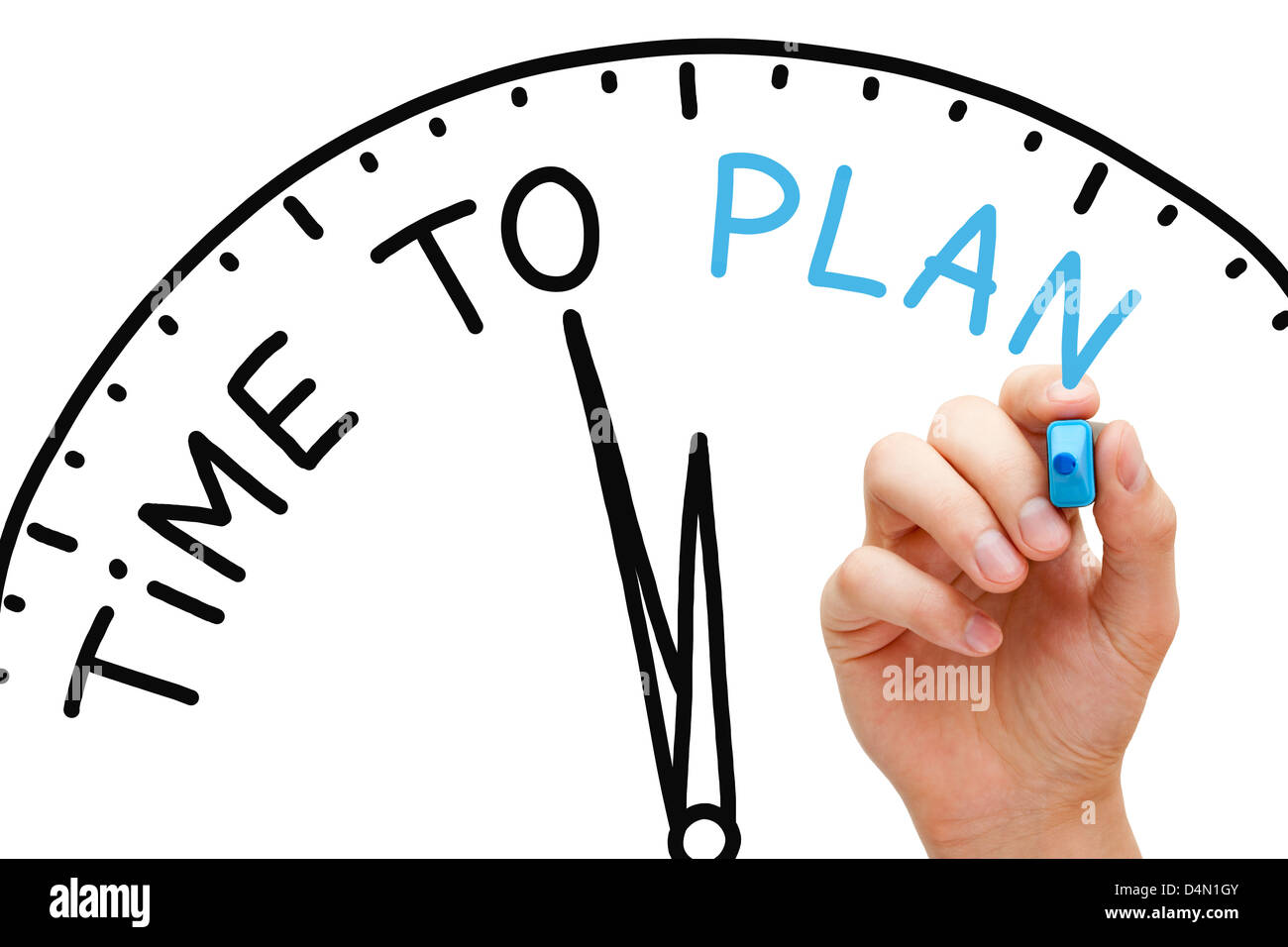 Hand writing Time to Plan concept with blue marker on transparent wipe ...