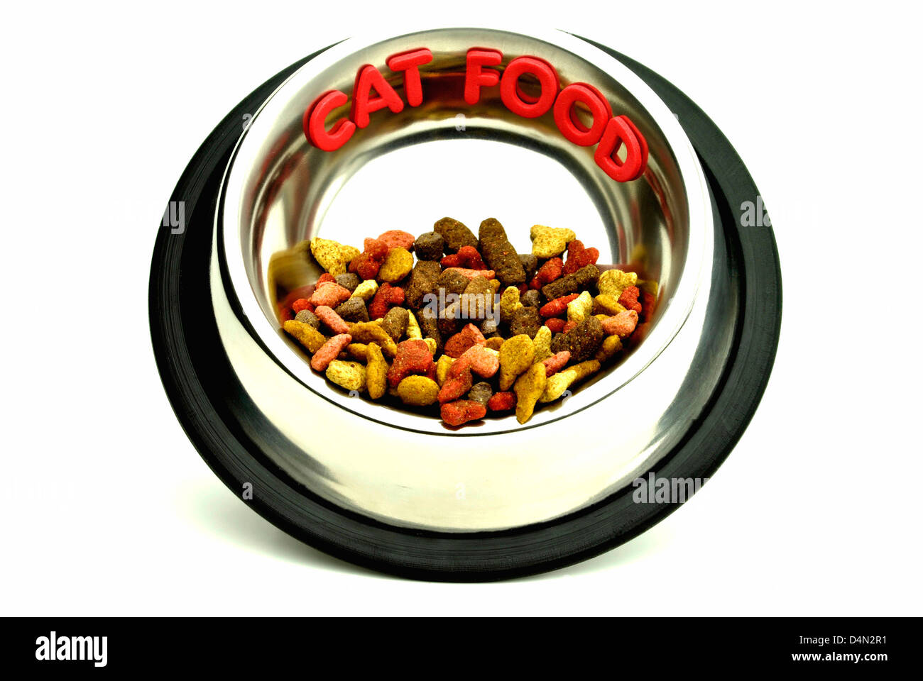 front view of cat food in a bowl isolated on white background Stock ...