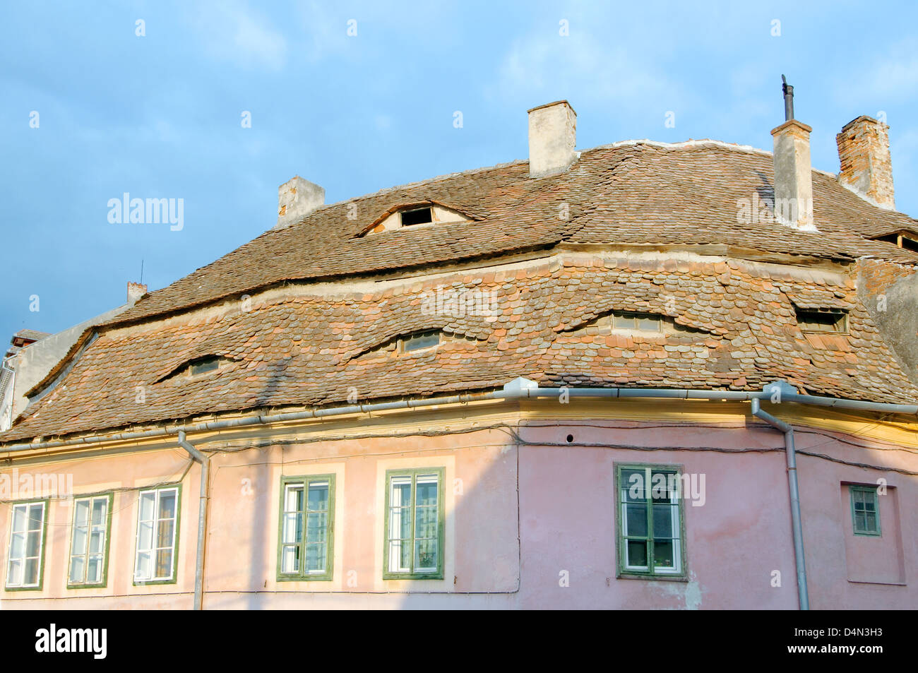 Tiled roof of a historic building, Sibiu, Transylvania, Romania, Europe ...