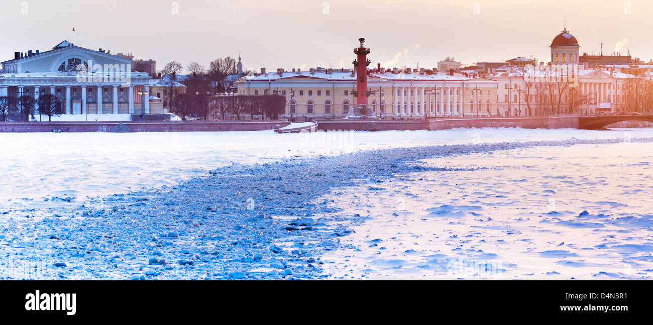 View of the Neva River and Vasilievsky Island in St. Petersburg, Russia ...