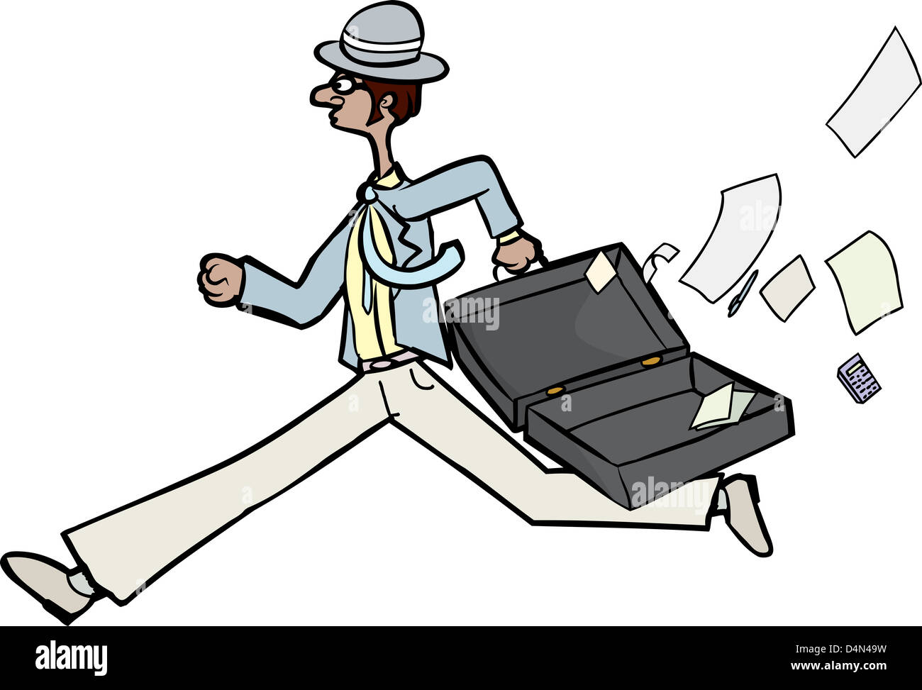 Running businessman with open briefcase and loose papers Stock Photo ...