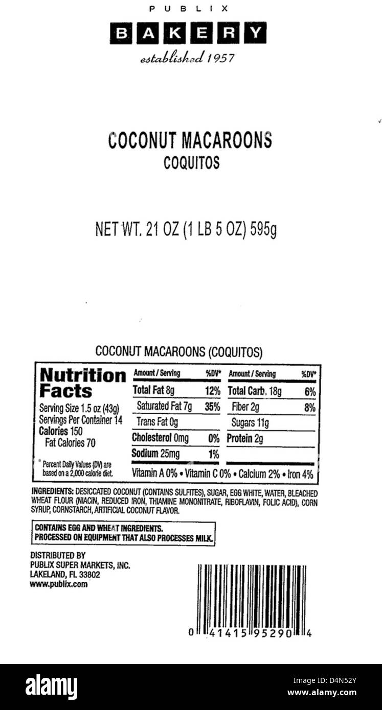 Publix Bakery has recalled coconut macaroons (Coquitos) due to an ...