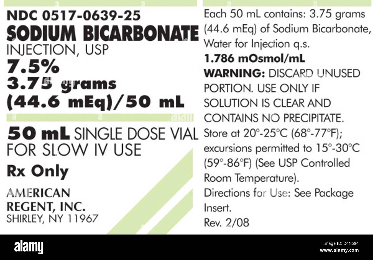 RECALLED - Sodium Bicarbonate Injection, USP, 7.5 Stock Photo - Alamy