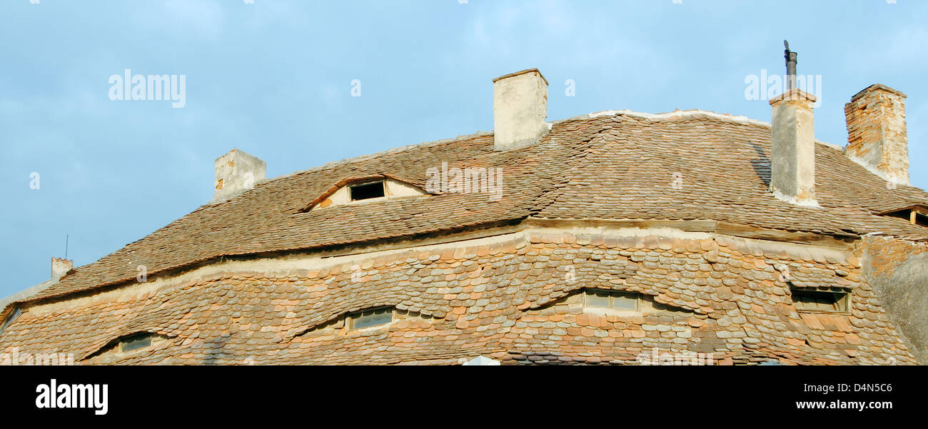 Tiled roof of a historic building, Sibiu, Transylvania, Romania, Europe ...