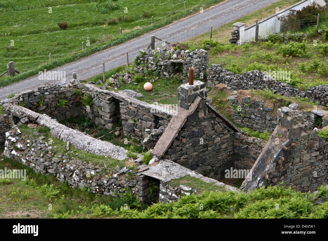 Isle of Lewis, Outer Hebrides, Scotland, stone ruins of black house at ...