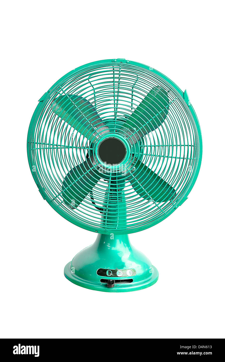 vintage green electric fan on white background Stock Photo - Alamy
