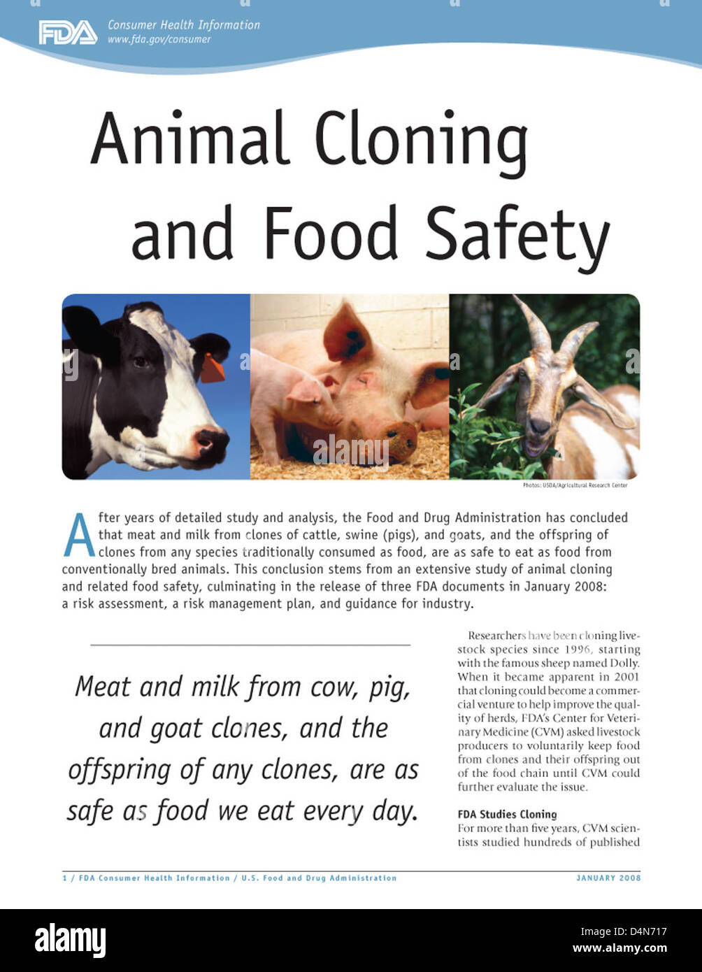 Animal cloning and its impact on food safety has been a topic of debate ...