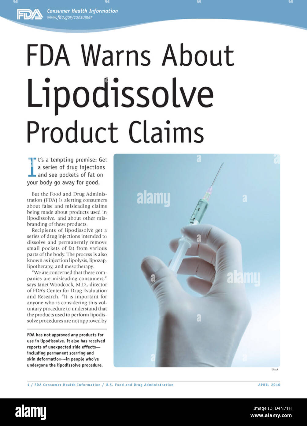 FDA Warns About Lipodissolve Product Claims Stock Photo - Alamy