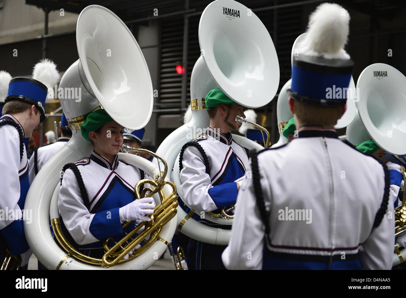 March 16, 2013 - New York, NY, U.S. - Danvers High School Band, MASS., gets ready to march in ...