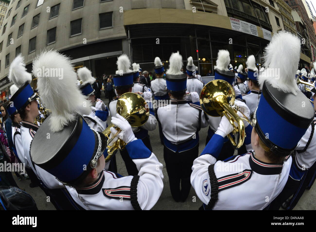 March 16, 2013 - New York, NY, U.S. - Danvers High School Band, MASS., gets ready to march in ...