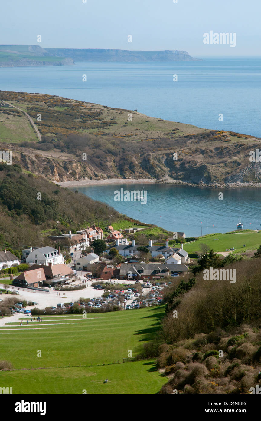 Elevated view of Lulworth Cove from Hambury Tout, Dorset Stock Photo ...