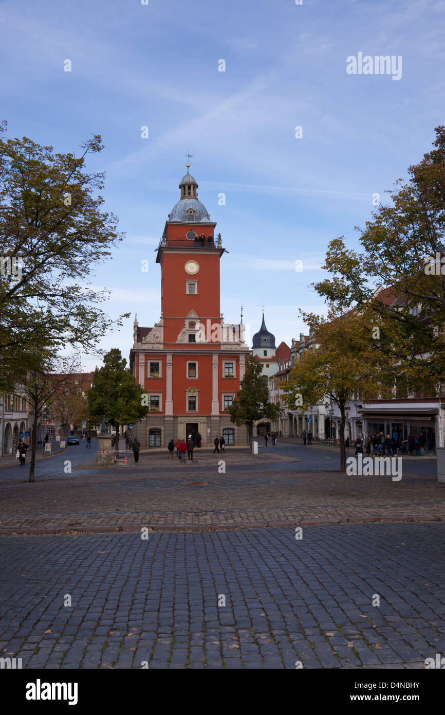 View of Gotha with the historic town hall tower, Gotha, Thuringia ...