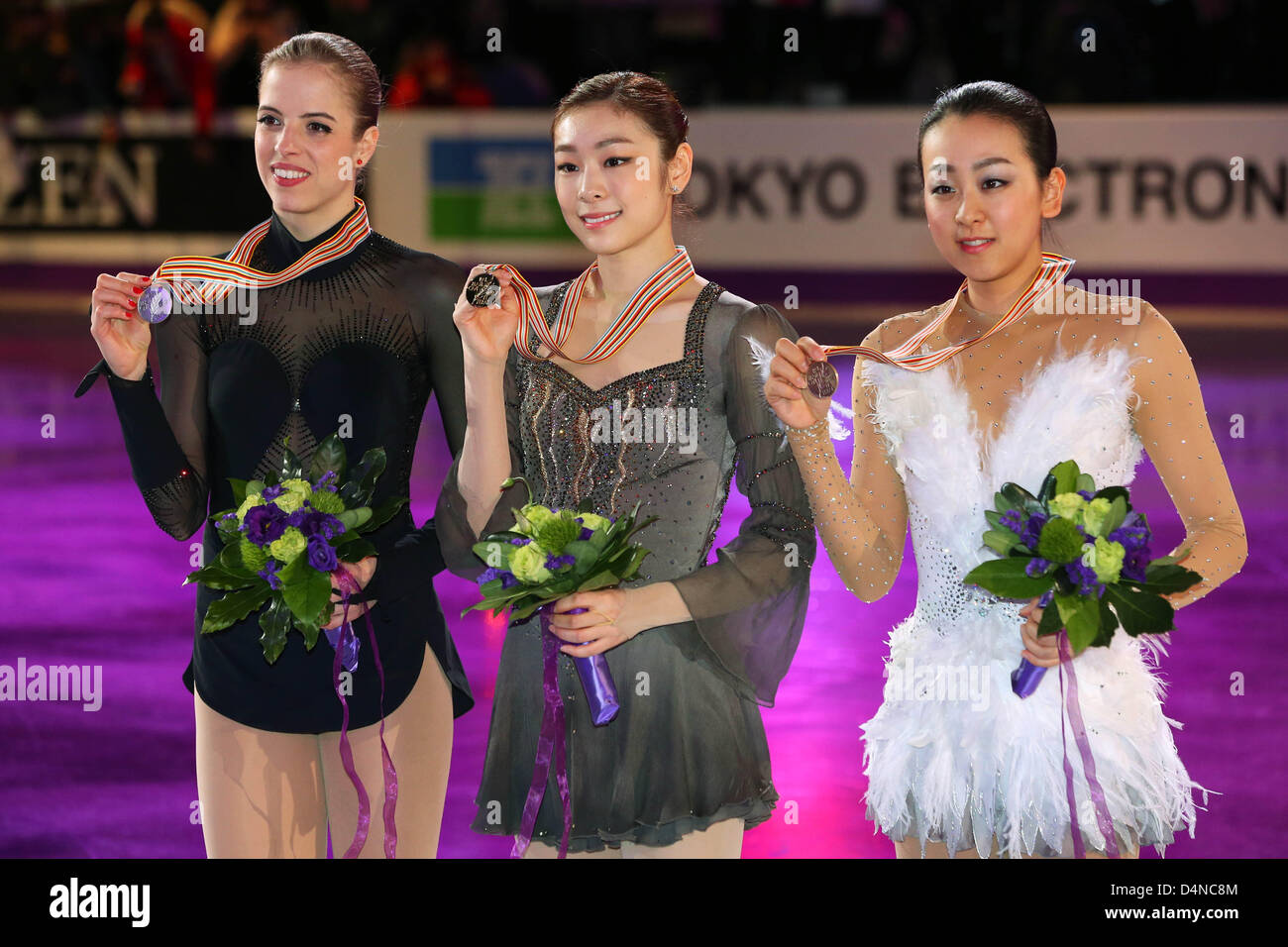 (L to R) Carolina Kostner (ITA), Kim Yu-NA (KOR), Mao Asada (JPN ...