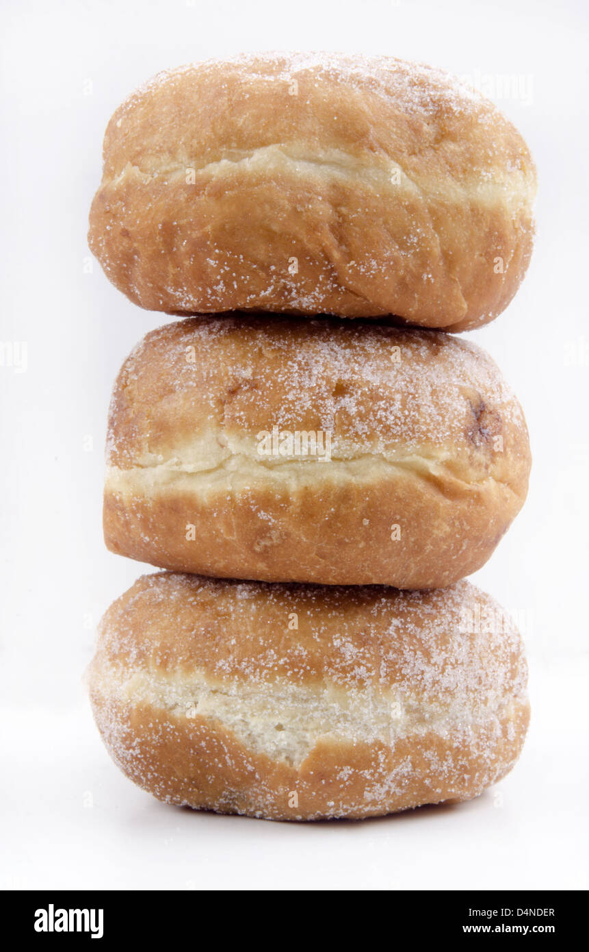 home baked jelly filled donut on a bright background Stock Photo - Alamy