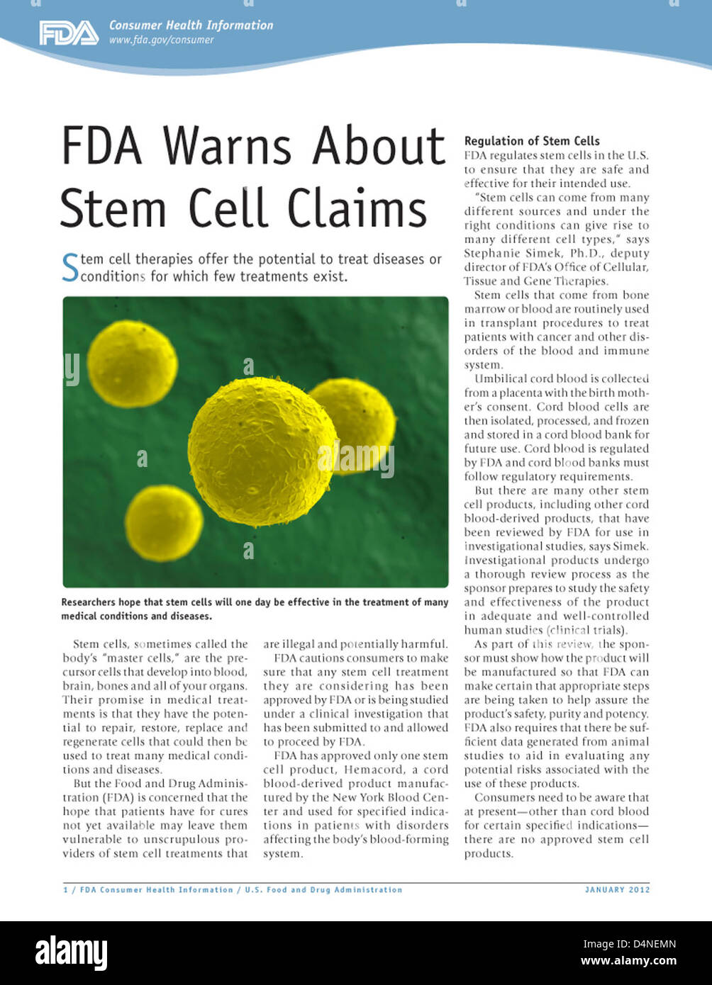 FDA Warns About Stem Cell Claims Stock Photo - Alamy