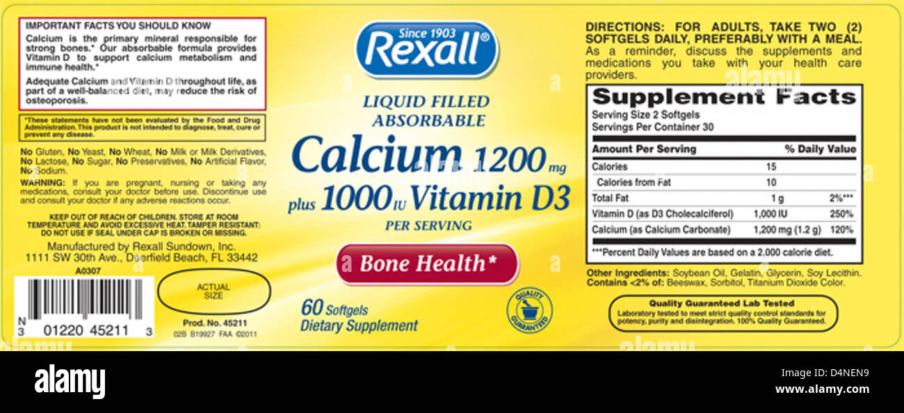 Rexall Inc. has recalled its Calcium 1200mg plus 1000 IU Vitamin D3 ...