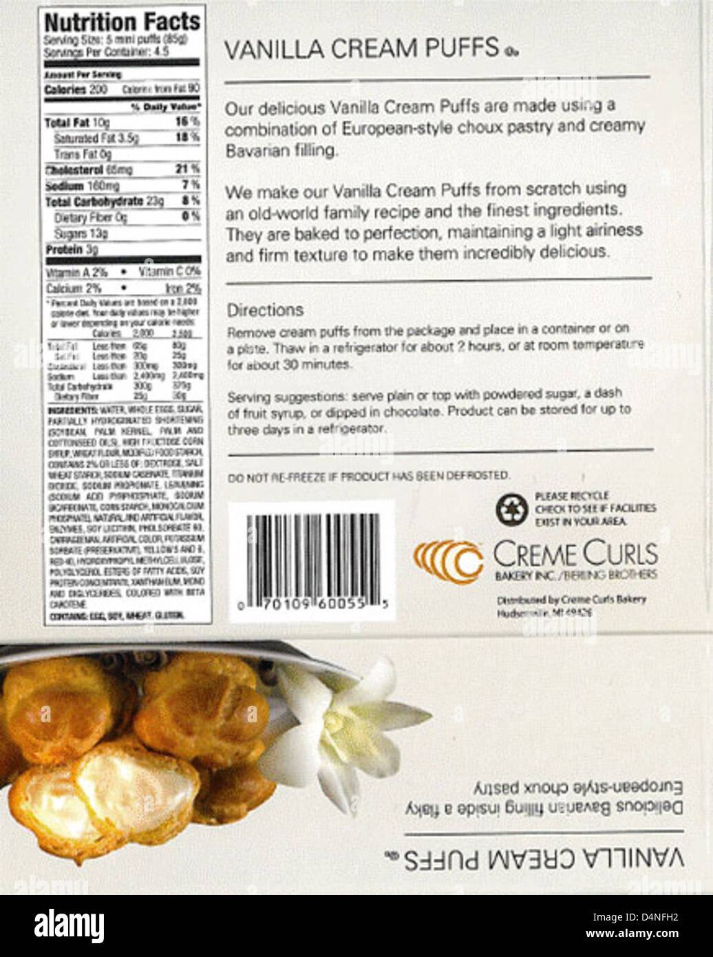 Creme Curls Bakery has recalled its Simply Enjoy cream puffs due to an ...