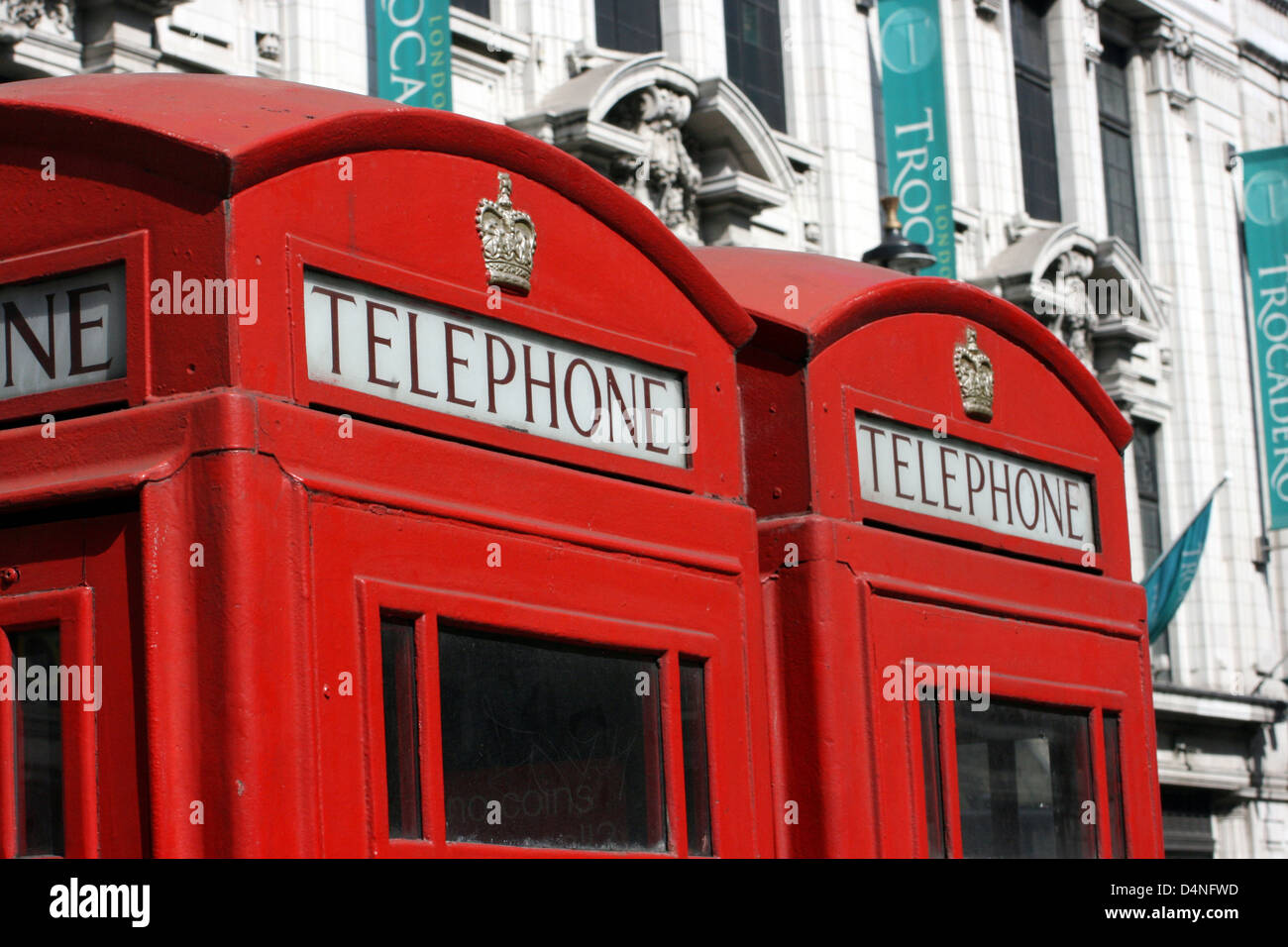 Row of London red telephone boxes Stock Photo - Alamy