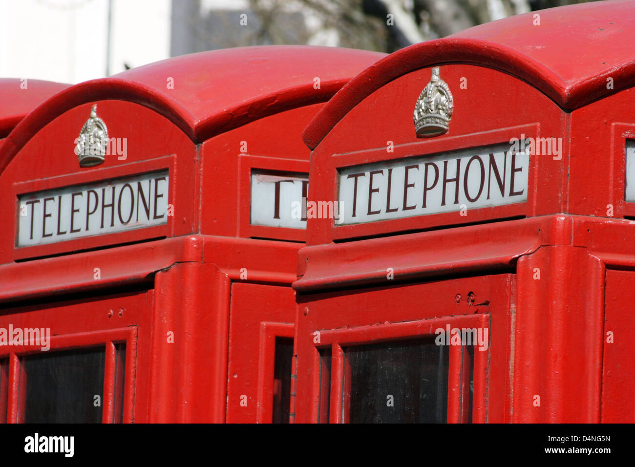 Row of London red telephone boxes Stock Photo - Alamy