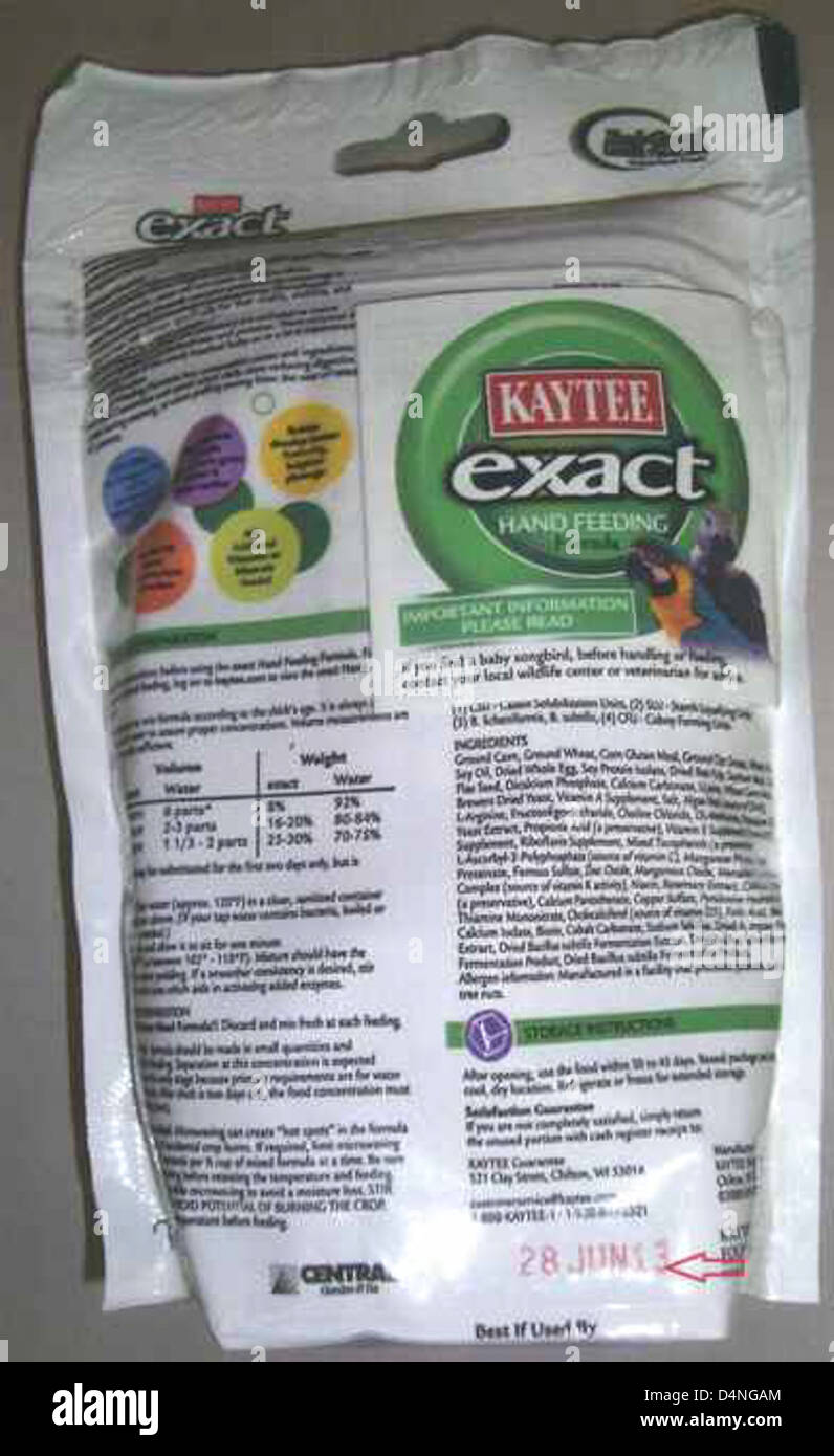 Kaytee Pet Health recalled its Baby Bird Macaw hand feeding formula ...