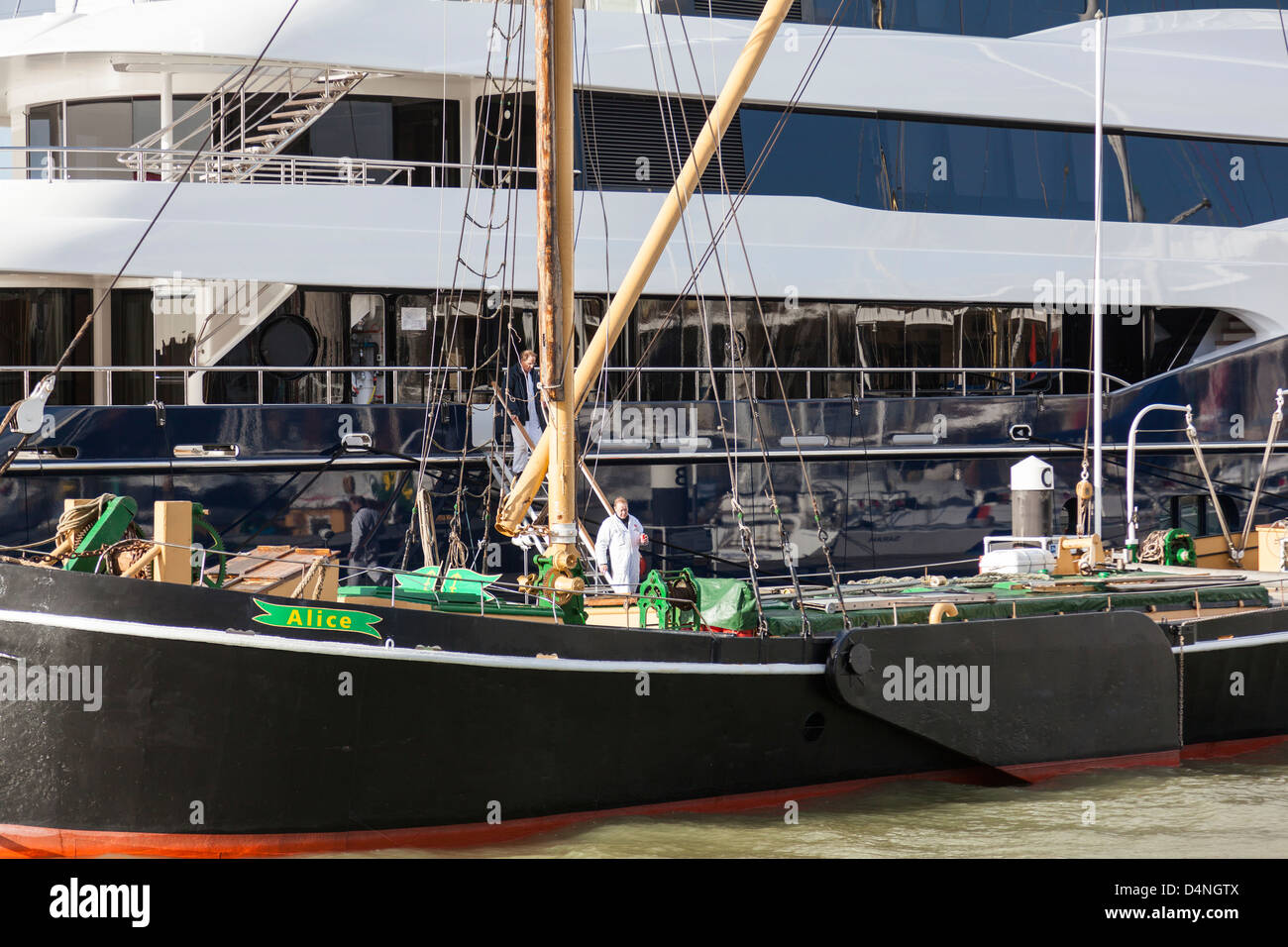 Thames sailing barge 'Alice' moored at Gunwharf Quays, with the ...