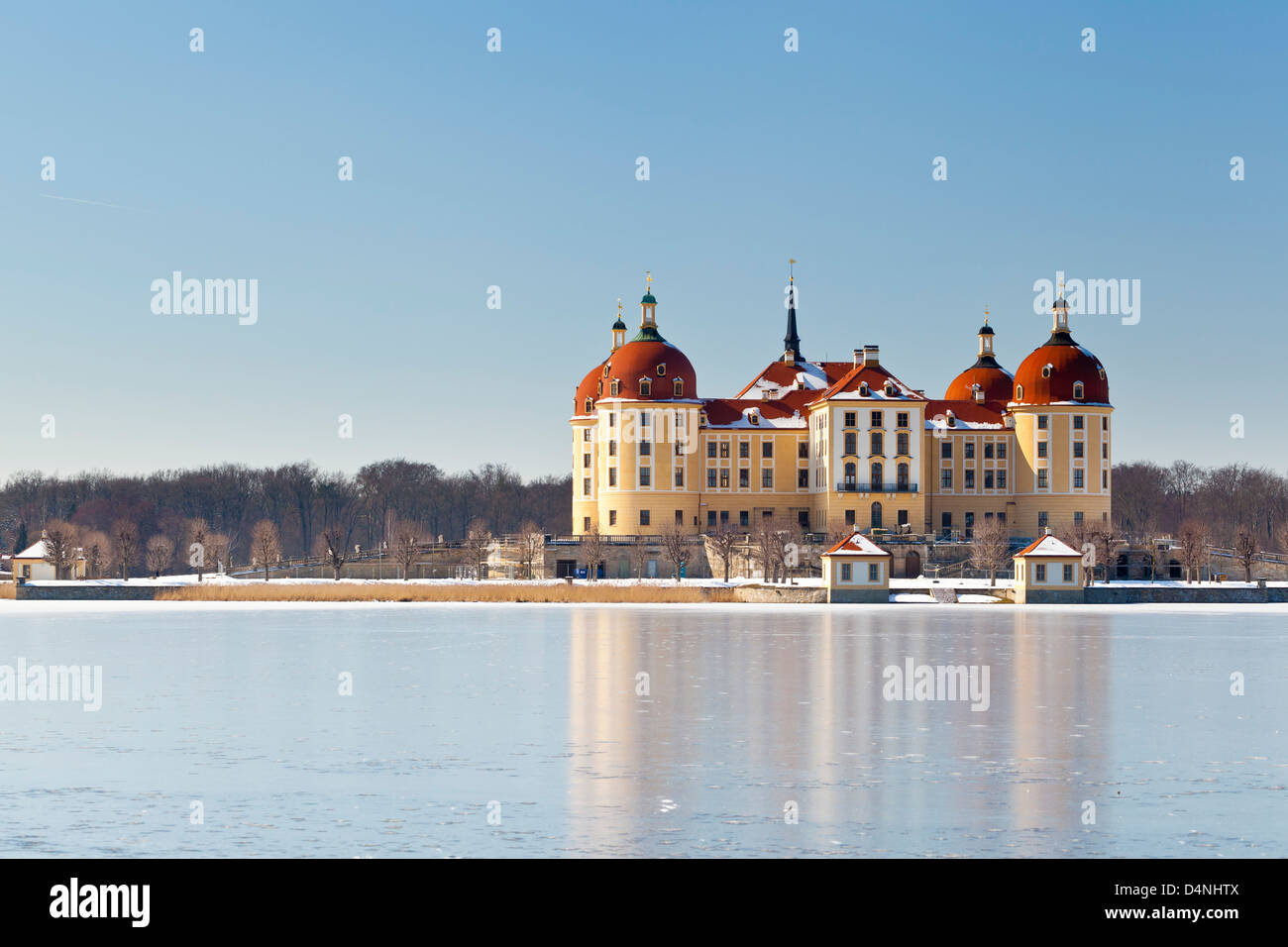 Moritzburg castle east side in winter - Saxonia, Germany, Europe Stock ...