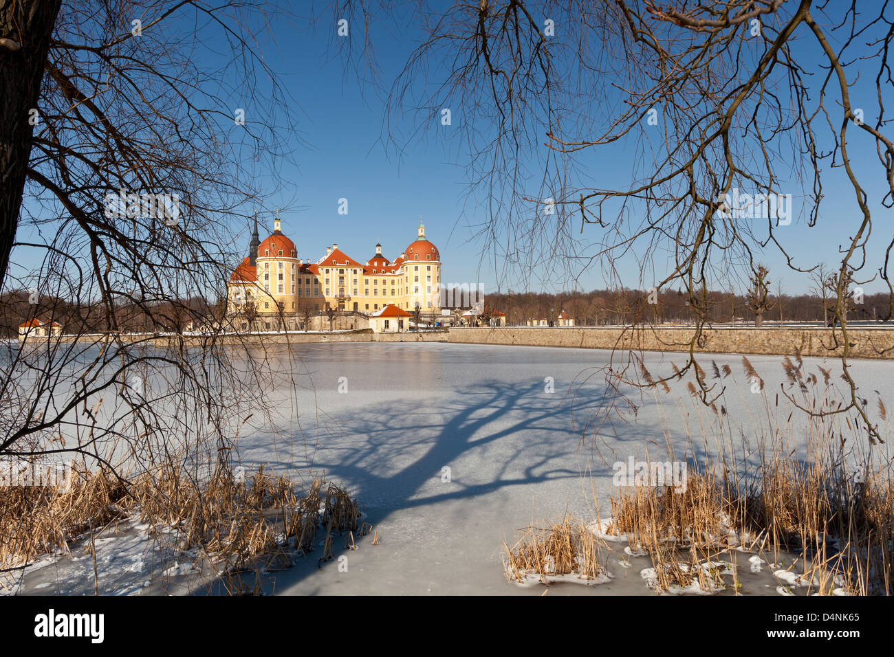 Moritzburg castle south side in winter - Saxonia, Germany, Europe Stock ...