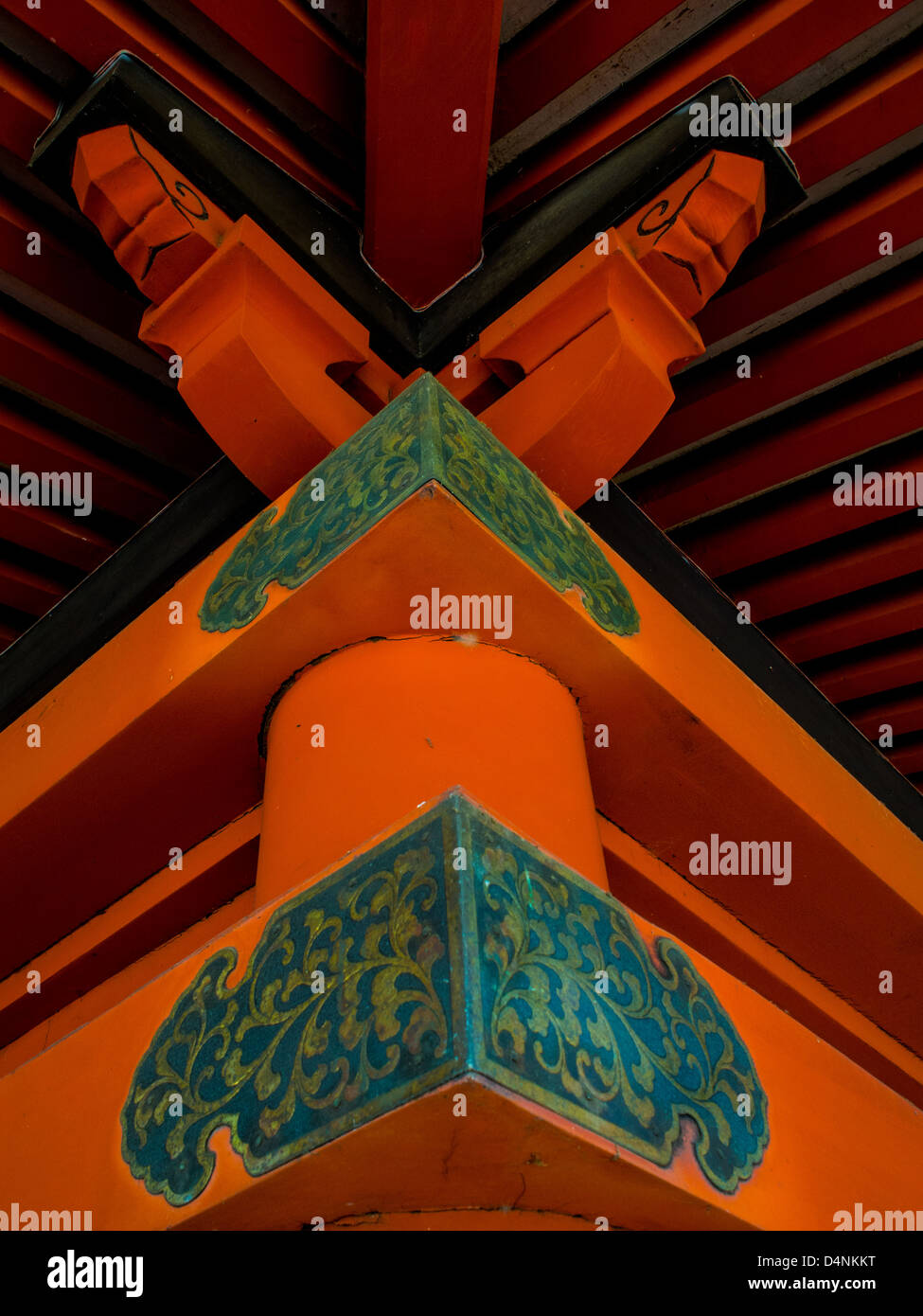 Shinto shrine architecture. Detail of external corner of porch of ...