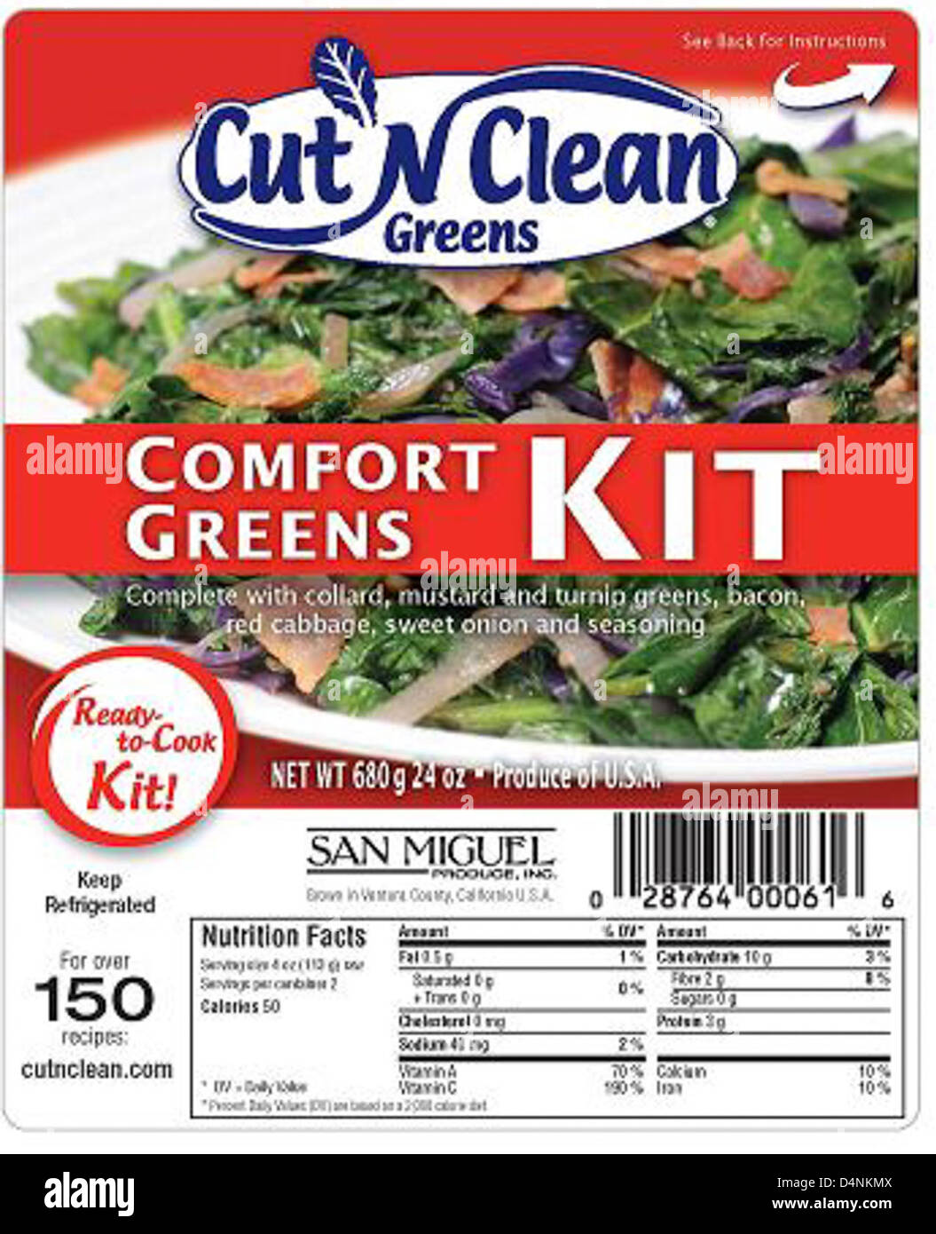 San Miguel Produce issued a recall of Comfort Cooking Greens Kit by Cut ...