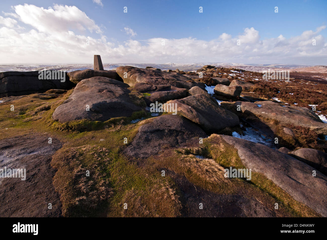 Trig point on Stanage Edge in the Peak District National Park, located ...