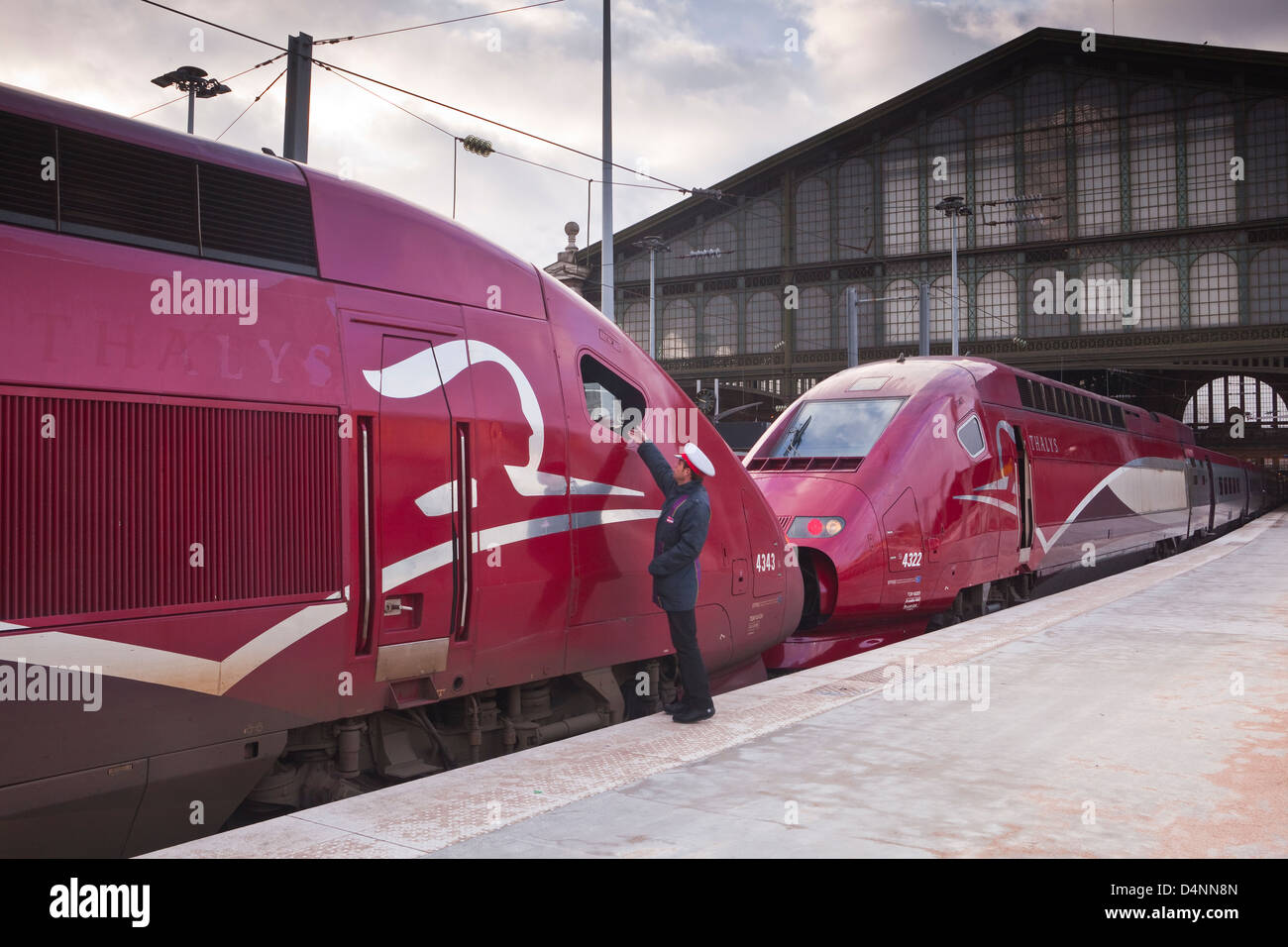 A Thalys high speed train awaits departure at Gare du Nord station in ...