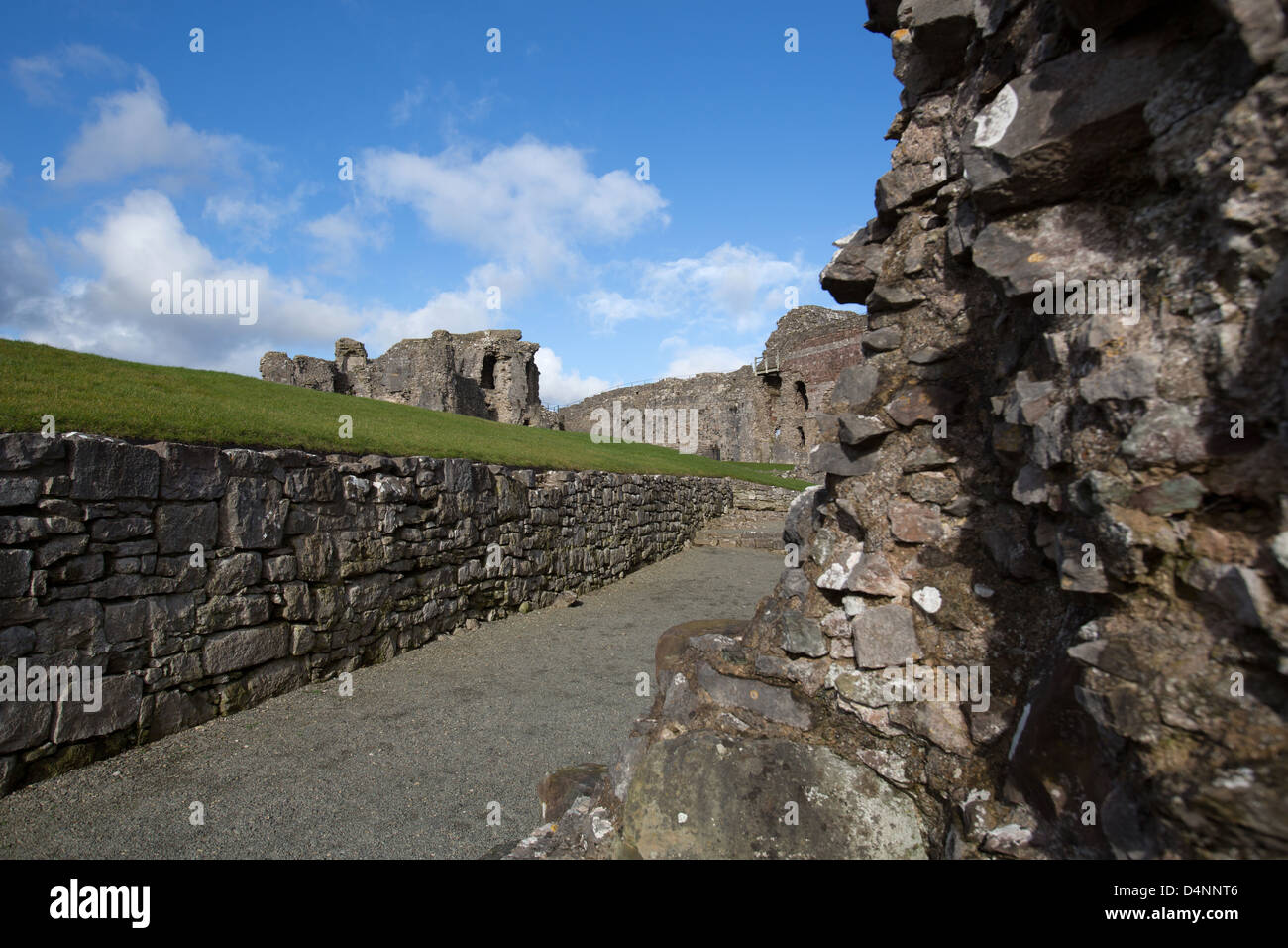 The town of Denbigh, Wales. Picturesque view of the 14th century ruins ...