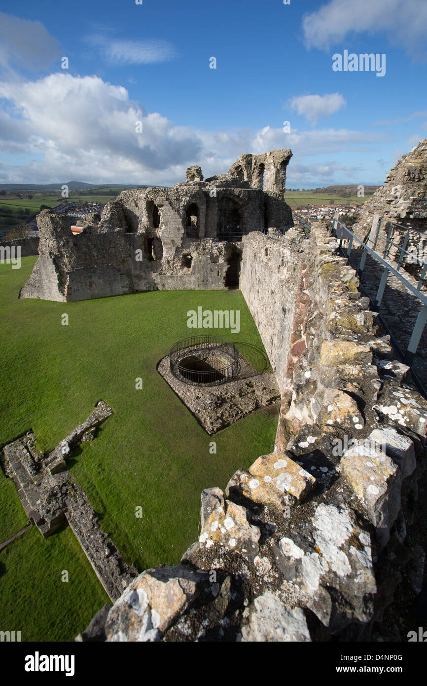 The town of Denbigh, Wales. Picturesque view of the 14th century ruins ...