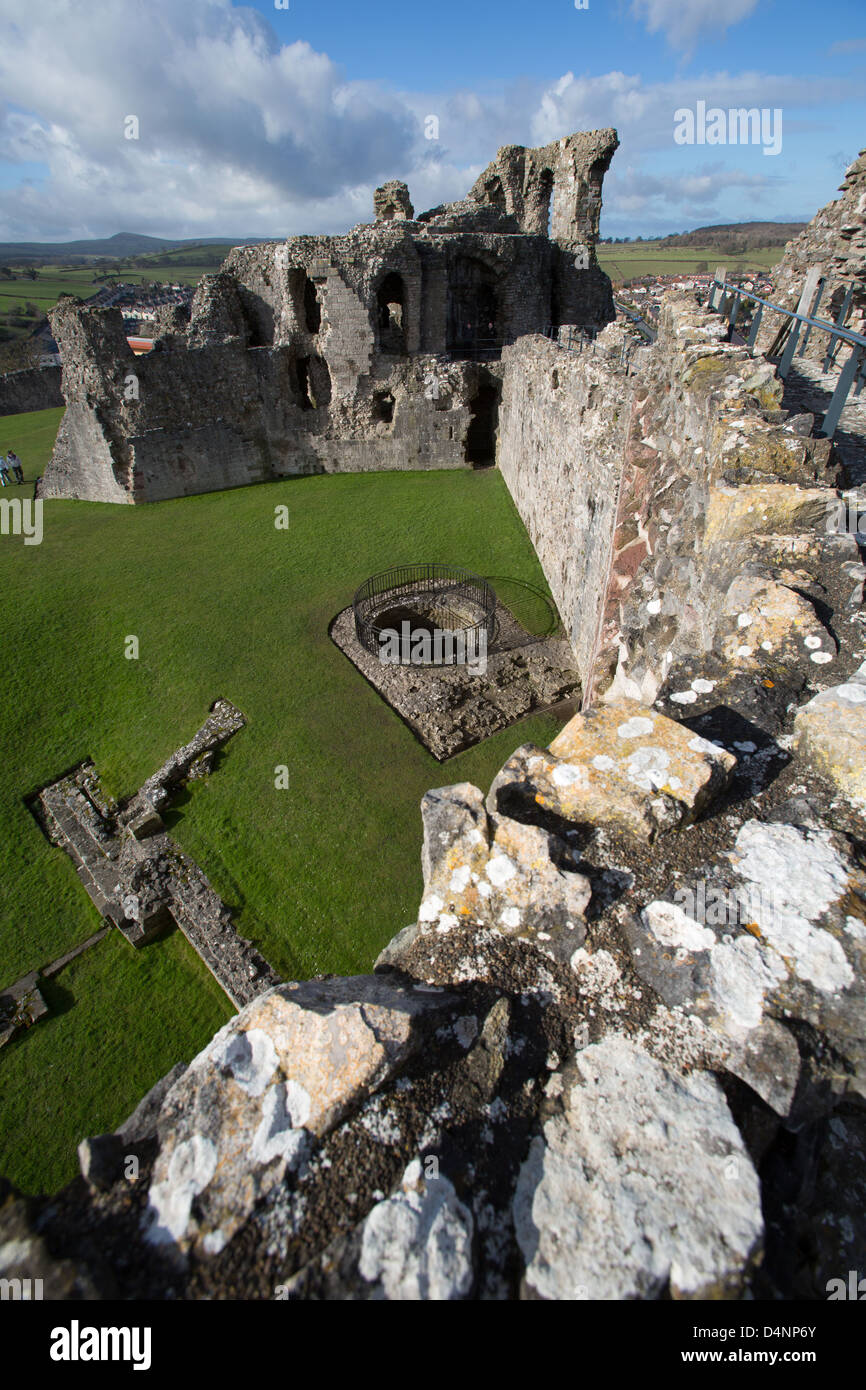 The town of Denbigh, Wales. Picturesque view of the 14th century ruins ...