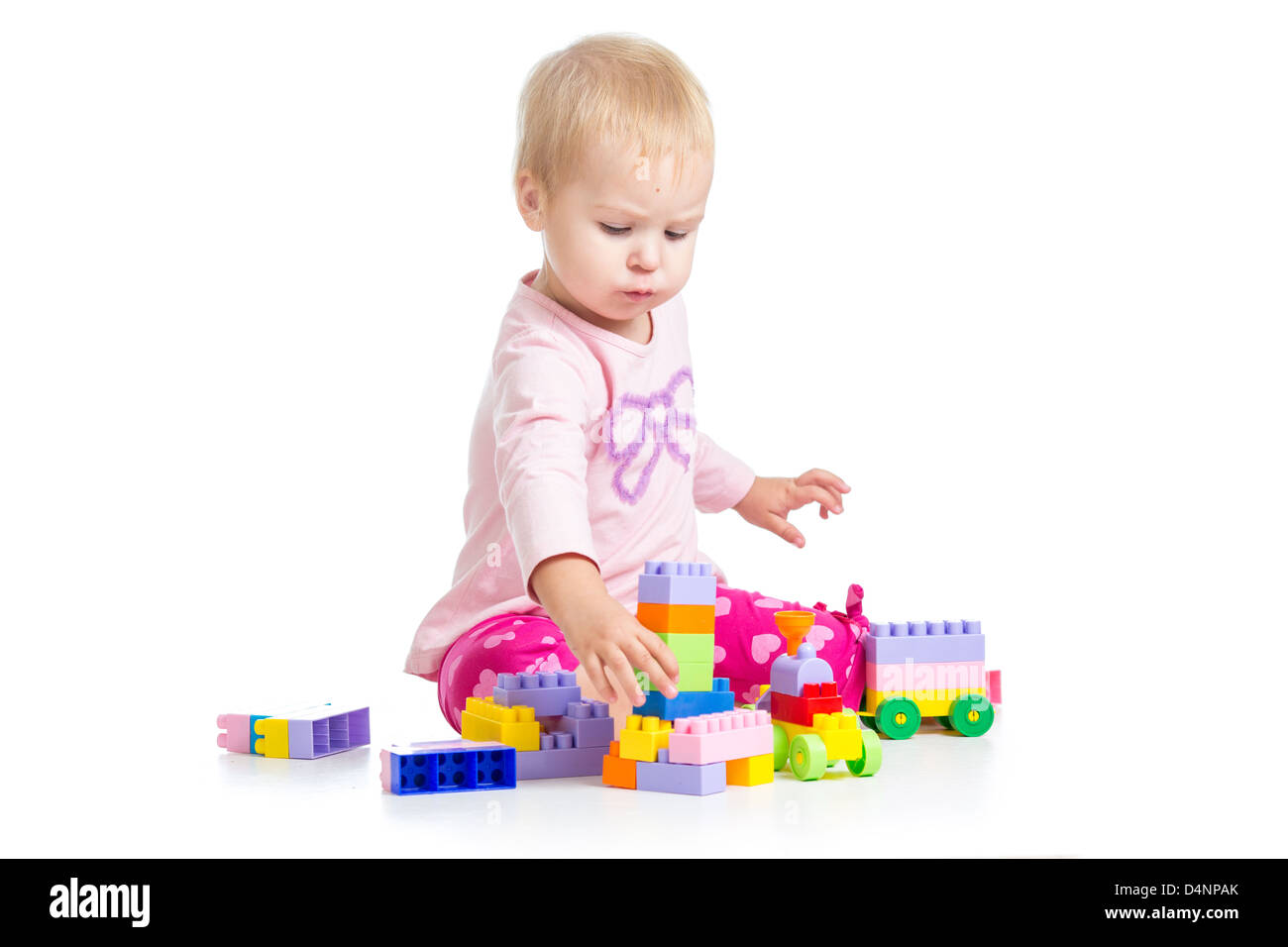 kid playing toy blocks isolated on white background Stock Photo - Alamy