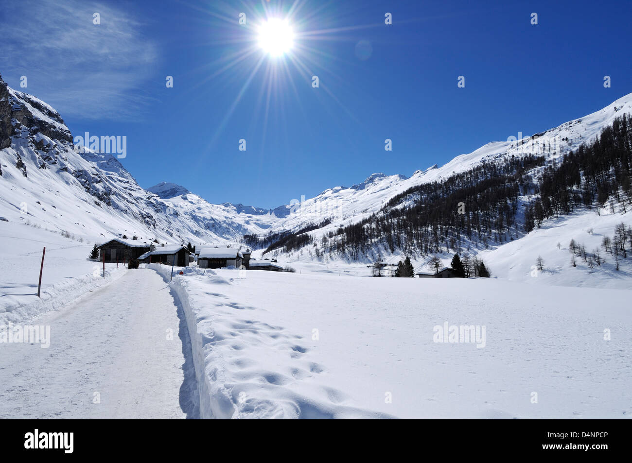 Winter Landscape, Curtins, Val Fex, Engadine, Graubünden, Switzerland ...