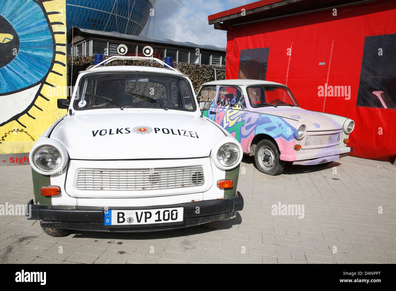 Old Trabant cars outside Trabi World museum at Zimmerstrasse used for ...
