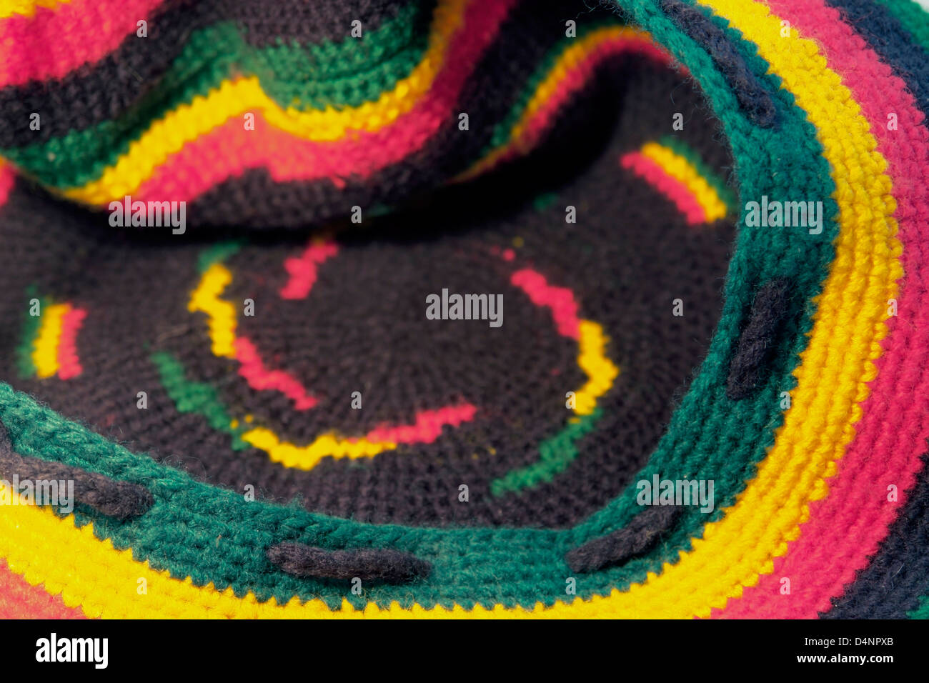 full frame background showing a colorful woolen knitted rasta cap Stock ...