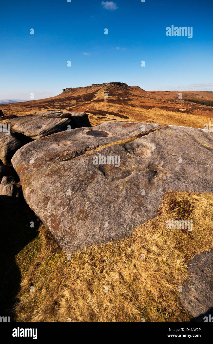 Higger Tor in the Peak District National Park, viewed across Hathersage ...