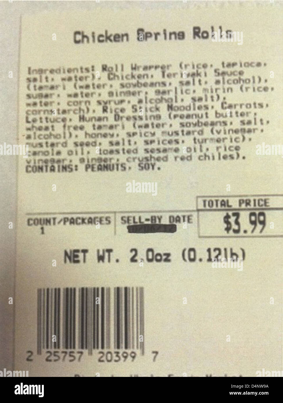 RECALLED - Whole Foods - Chicken Spring Rolls Label Stock Photo - Alamy