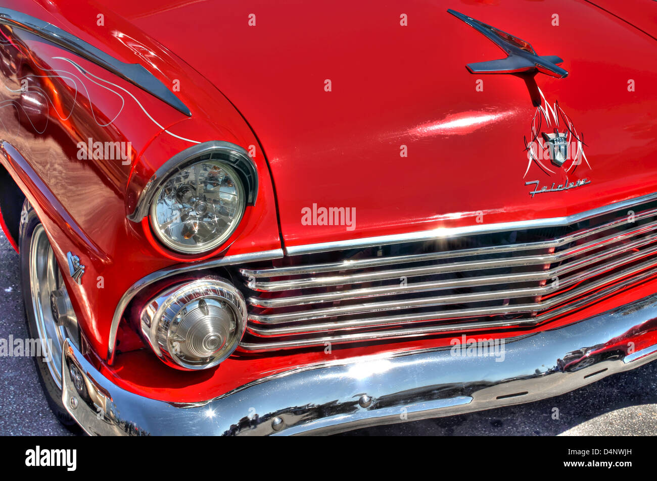A classic refurbished red Ford Fairlane at the Run to the Sun car show ...