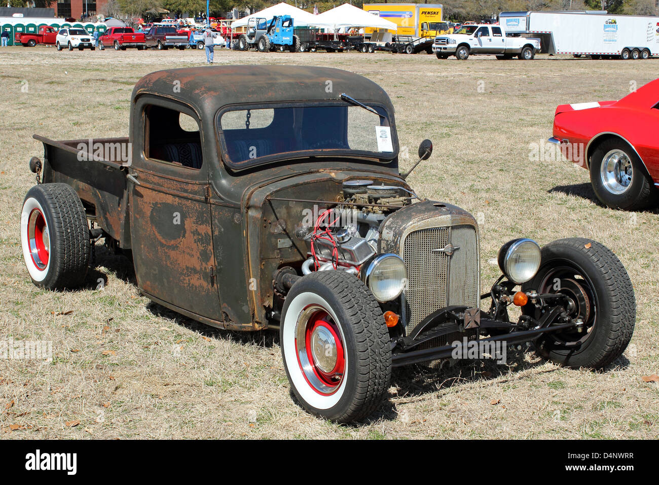 An antique Chevy pickup in the beginning stages of being refurbished ...