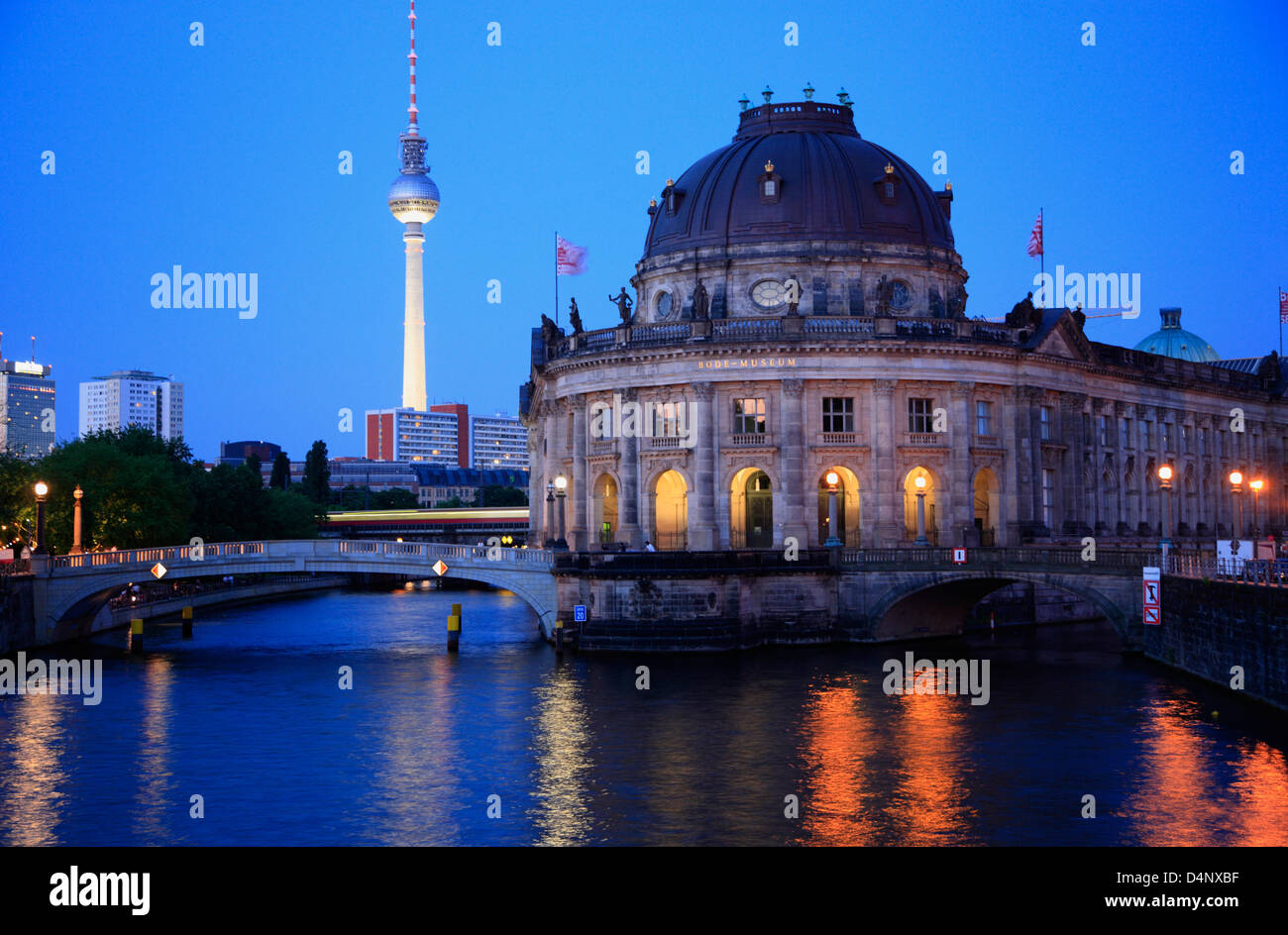 View to Bode museum at museum island at night, Berlin, Germany Stock ...