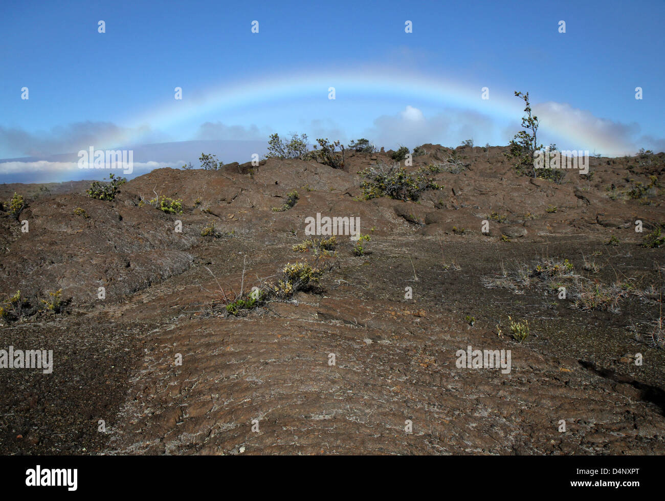 Rainbow over Old lava flow Kilauea Volcanoes National Park Hawaii the ...