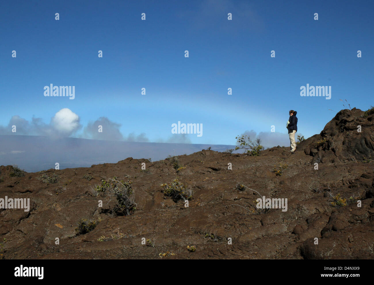 Mauna Loa volcano with Rainbow over old lava flow Kilauea Volcanoes ...