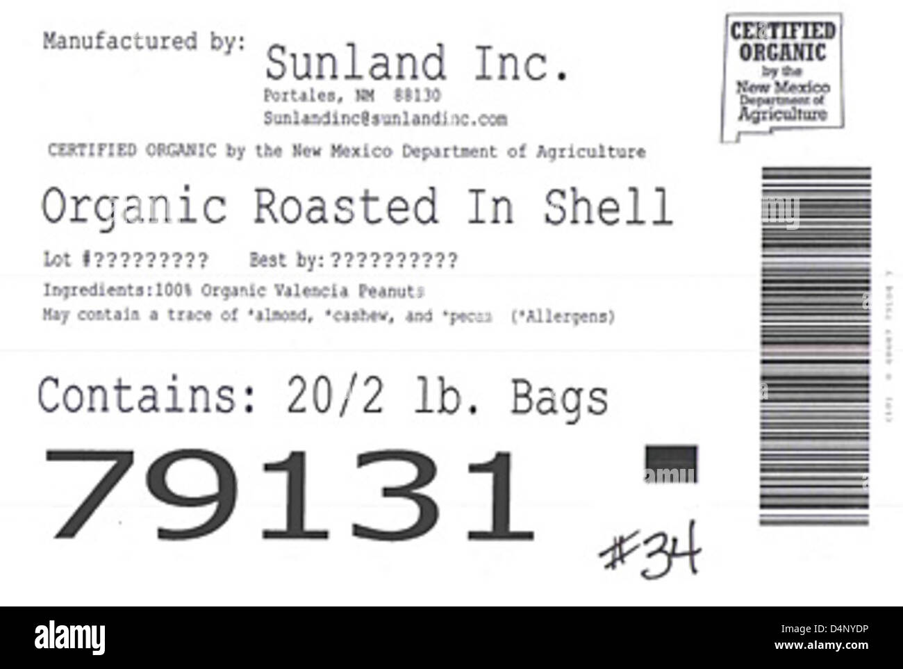 Sunland Inc. has recalled a batch of roasted organic French peanuts due ...