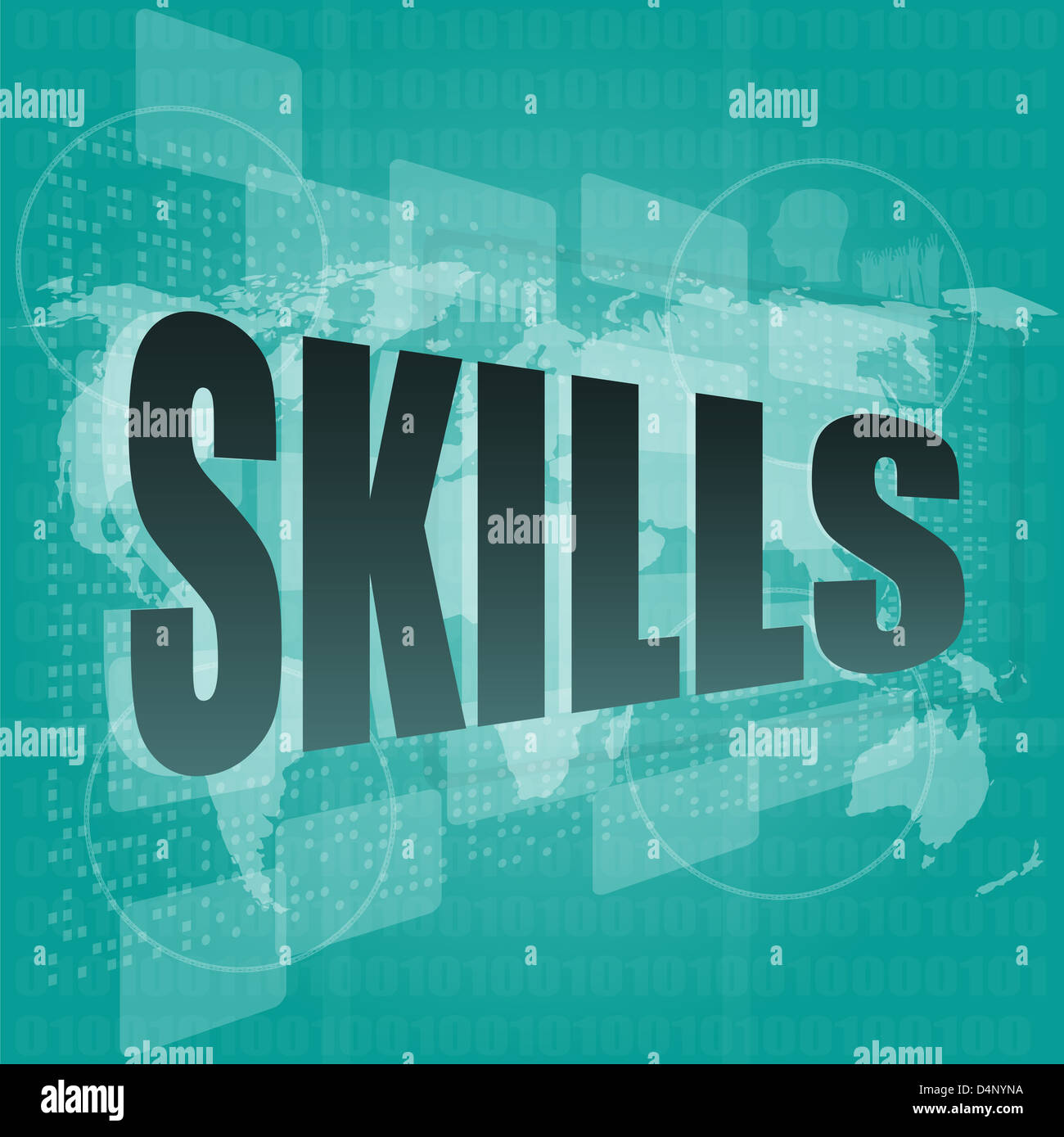 Education concept: word skills on digital touch screen background Stock ...